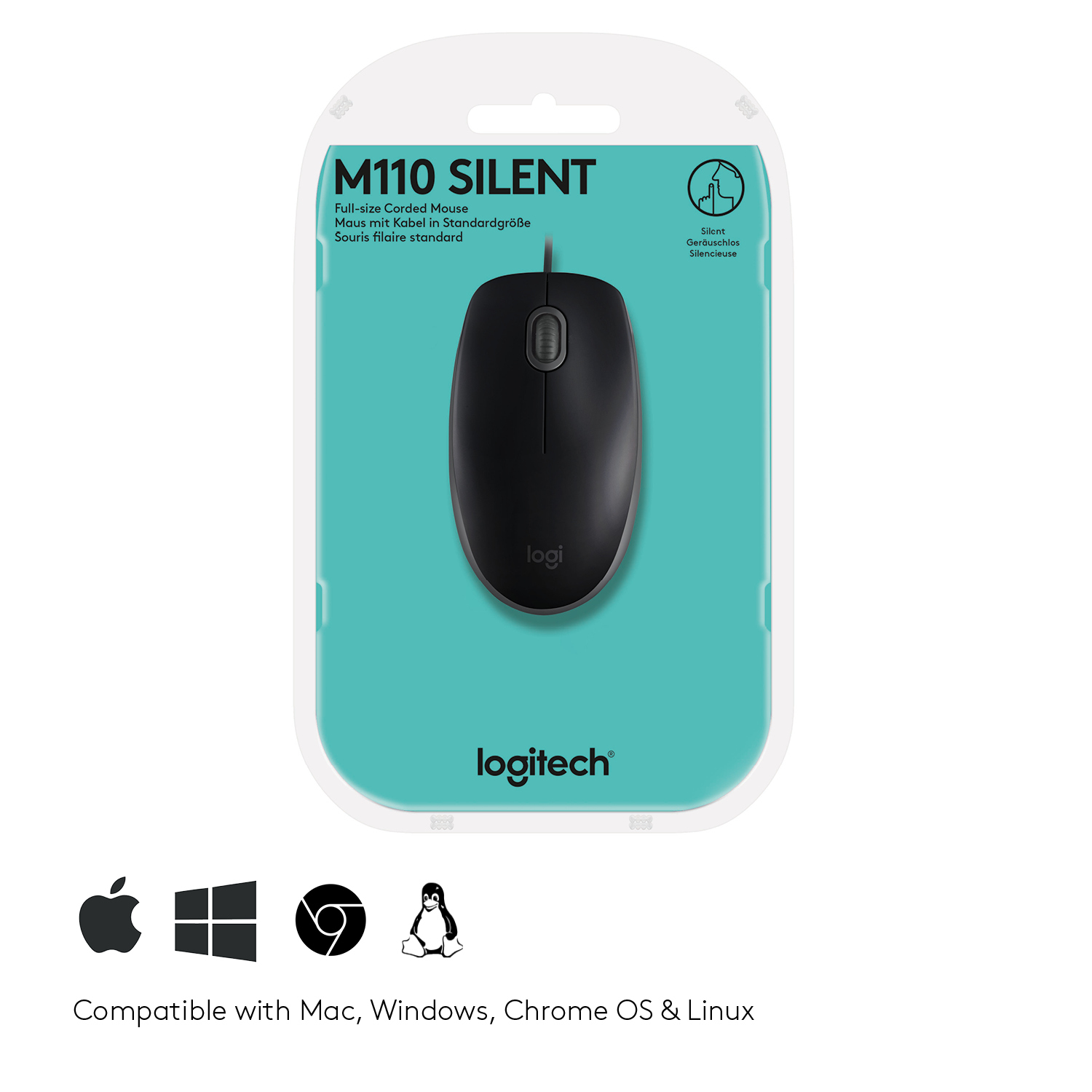 Logitech B110 mouse USB Optical 1000 DPI Ambidextrous – Transparent