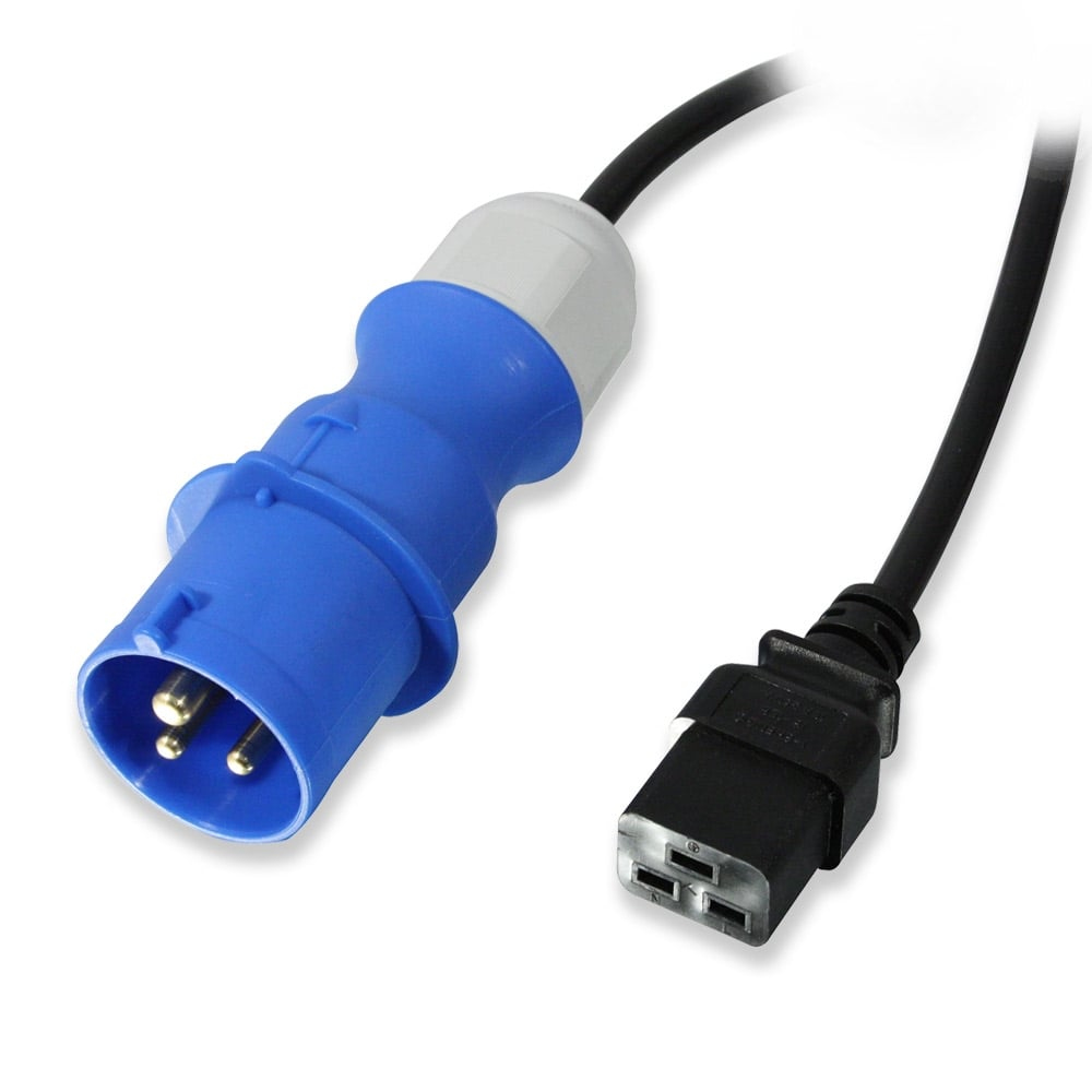 Lindy 3m IEC C19 Power Lead, 16A Commando Plug, Black – Transparent