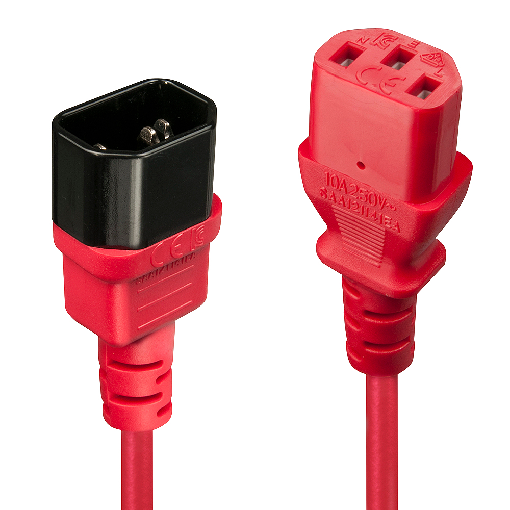 Lindy 2m IEC Extension Cable, Red – Transparent