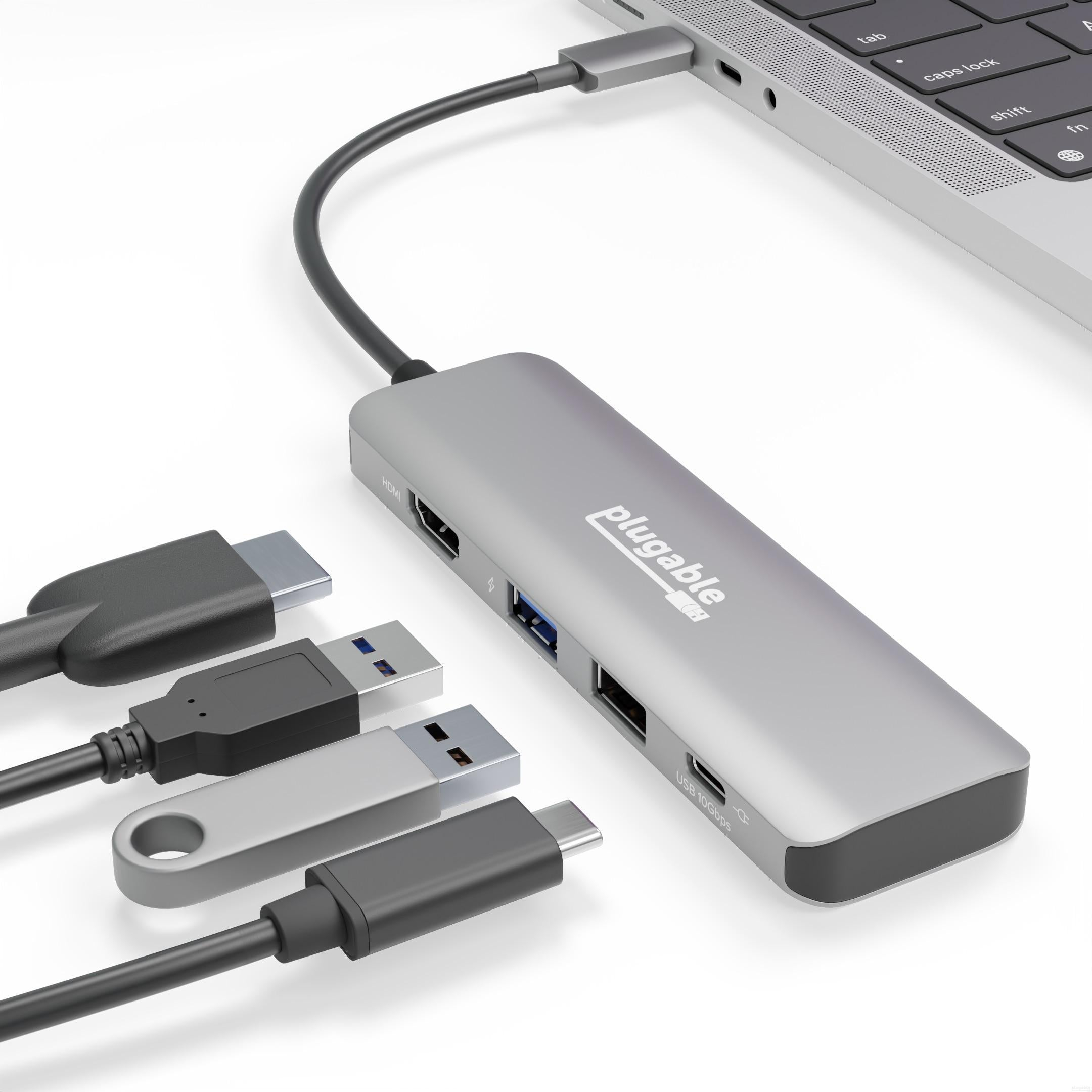 Plugable Technologies USB C Hub Multiport Adapter, 4 in 1, 100W Pass ...