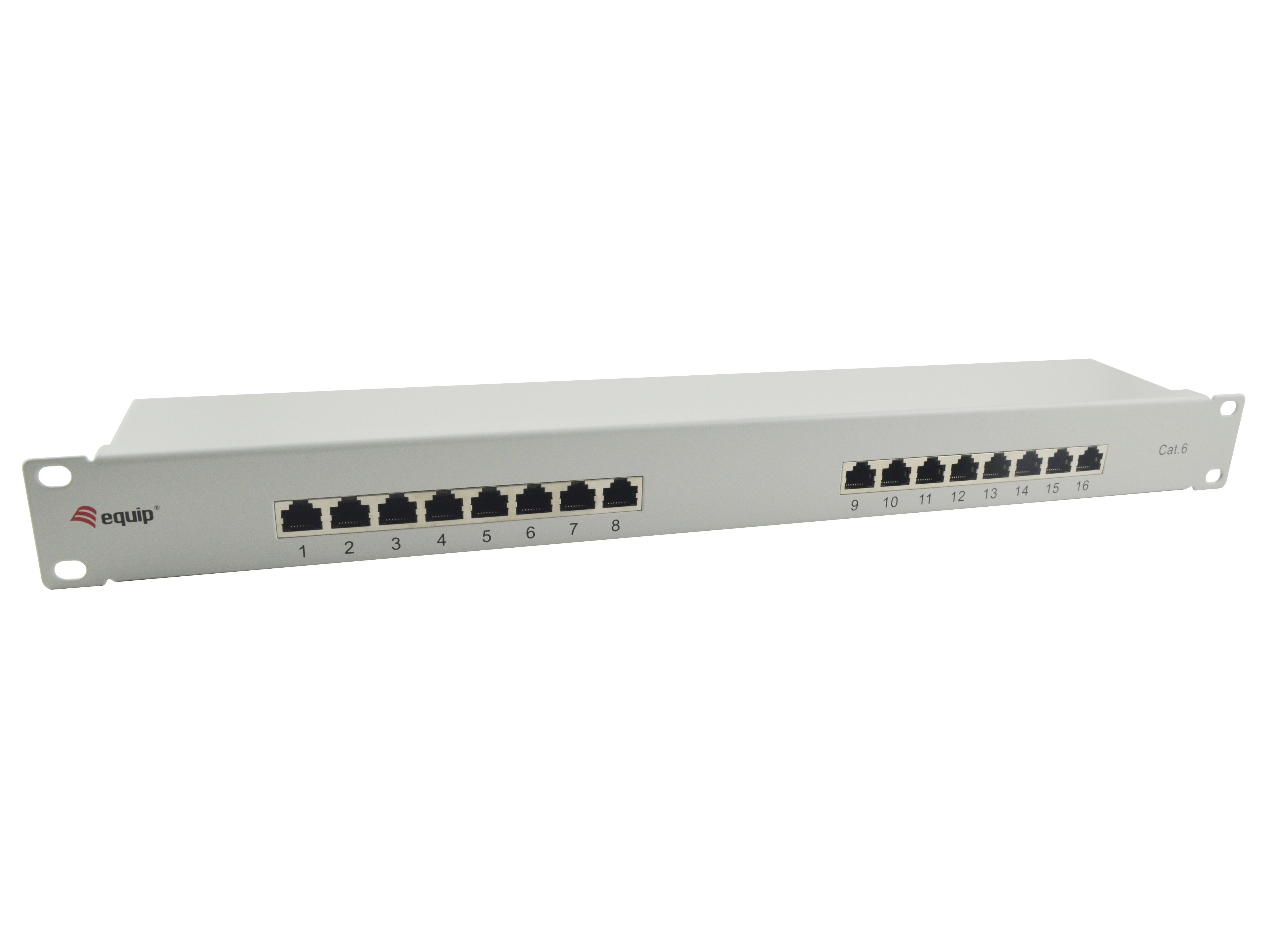 Equip 16-Port Cat.6 Shielded Patch Panel, Light Grey – Transparent