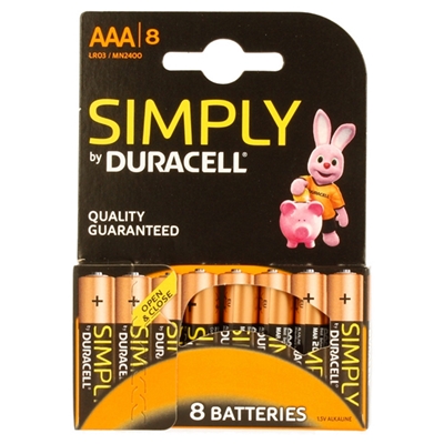 Duracell Simply Alkaline Pack of 8 AAA Batteries – Transparent