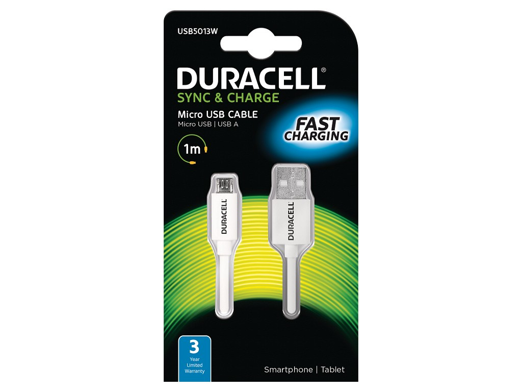 Duracell Sync/Charge Cable 1 Metre White – Transparent