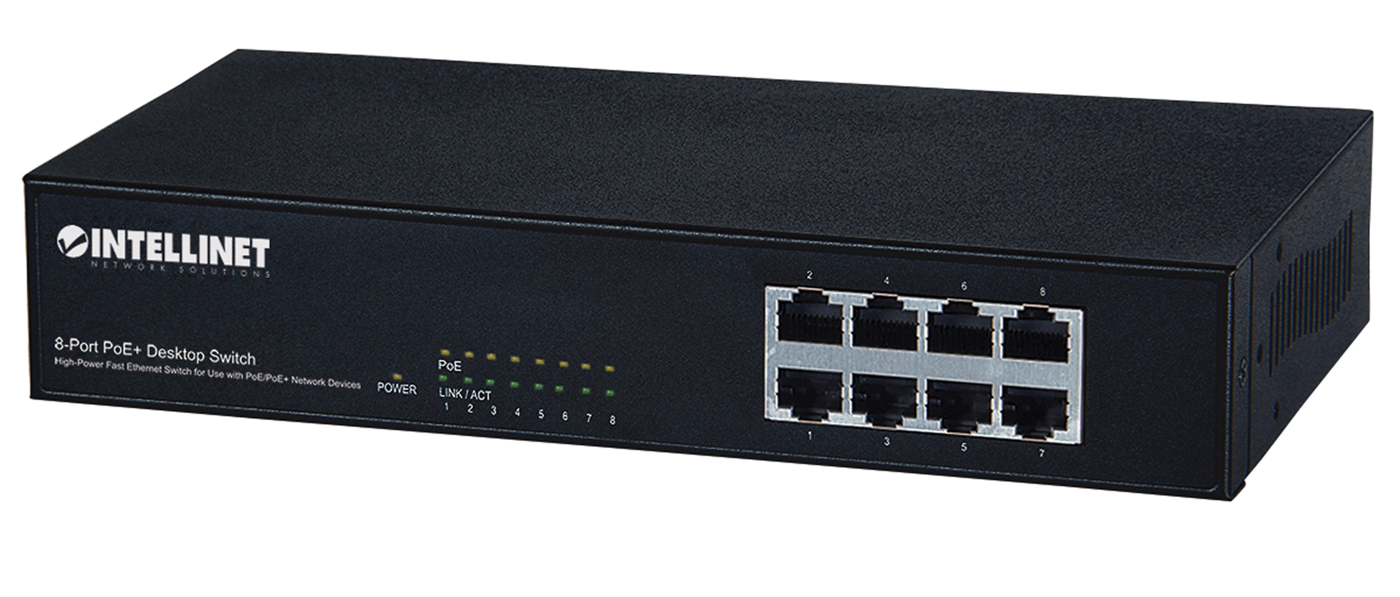 Intellinet 8-Port Fast Ethernet PoE+ Switch, 8 x PoE ports, IEEE 802.3at/af Power-over-Ethernet ...