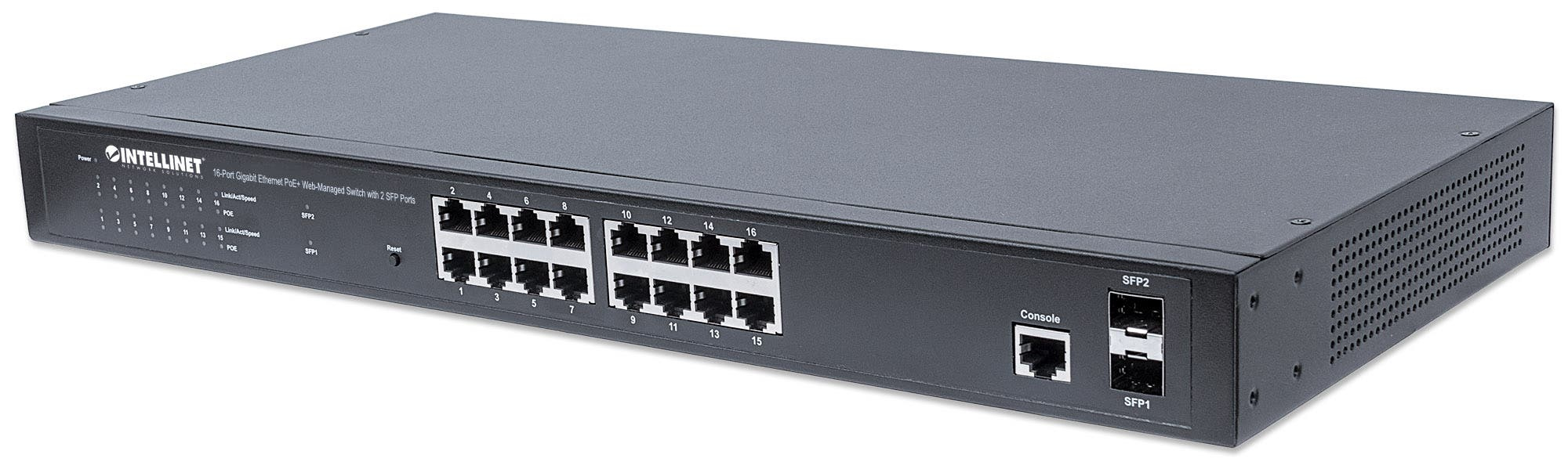 Intellinet 16-Port Gigabit Ethernet PoE+ Web-Managed Switch with 2 SFP ...